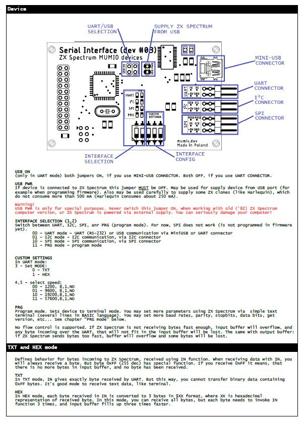 Karta interfejsu szeregowego (GPIO, USB, UART, I2C) - MUMIO dev. #03 > MUMIO - ZX Spectrum devices